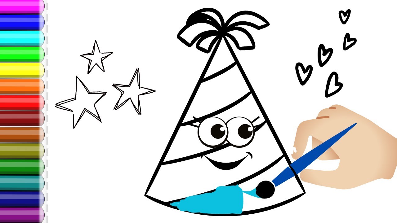 HOW TO DRAW A CUTE PARTY HAT Step by Step | For kids and Toddlers # ...