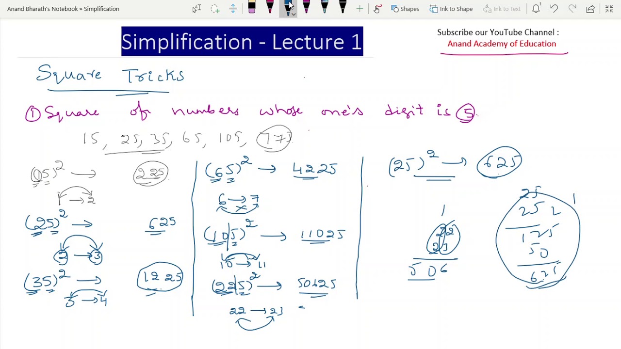 Simplifications | Lecture 1 |For All Competitive Exams| Squares Finding ...