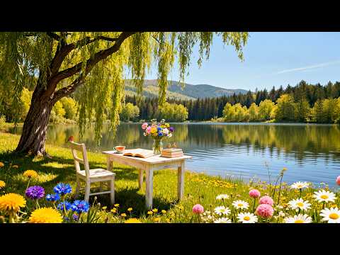 Spring Lake Ambience Under a Willow Tree 🌿 Calm Water, Open Book & Soft Nature Atmosphere