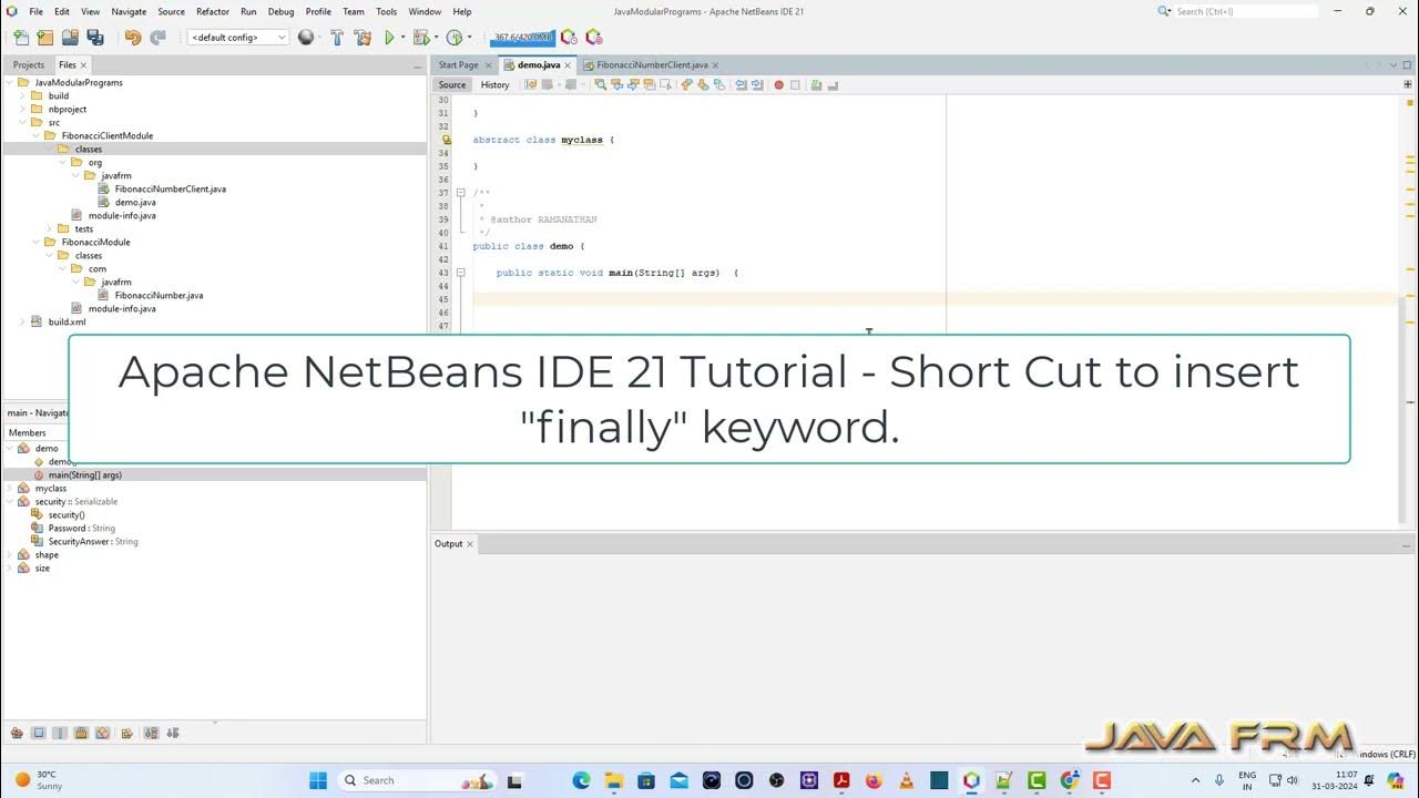 Apache NetBeans IDE 21 Tutorial - Short Cut to insert finally keyword - fy + Tab Key - YouTube