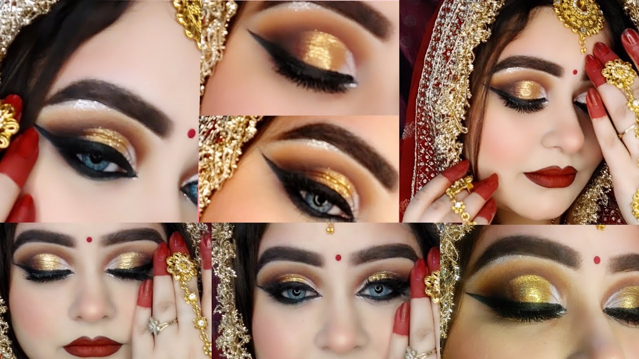 BRIDAL MAKEUP step by step/self bridal makeup/CUTCREASE bridal eye ...