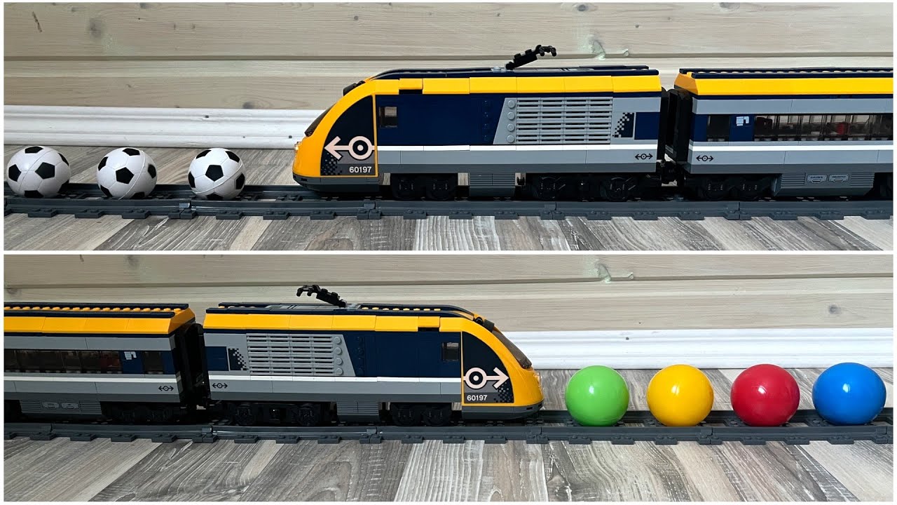 LEGO Train & colorful balls on the railway - YouTube