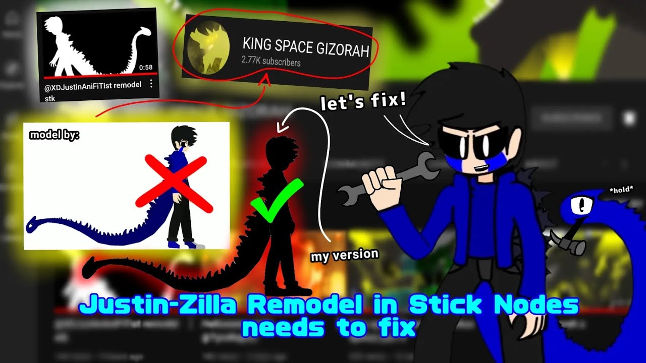 @YellowShotHotShotTM 's Justin-Zilla Stick Node Remodel Fixed! Speedpaint - YouTube