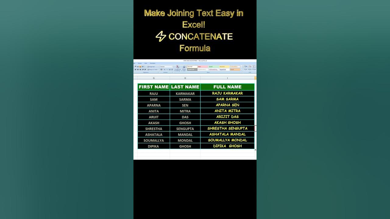 Make Joining Text Easy in Excel! ⚡ CONCATENATE Formula |Learn to Join Text with CONCATENATE ...