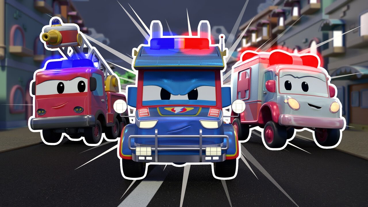 POLICE TRUCK joins the RESCUE SQUAD! | | Emergency Vehicles for Kids ...