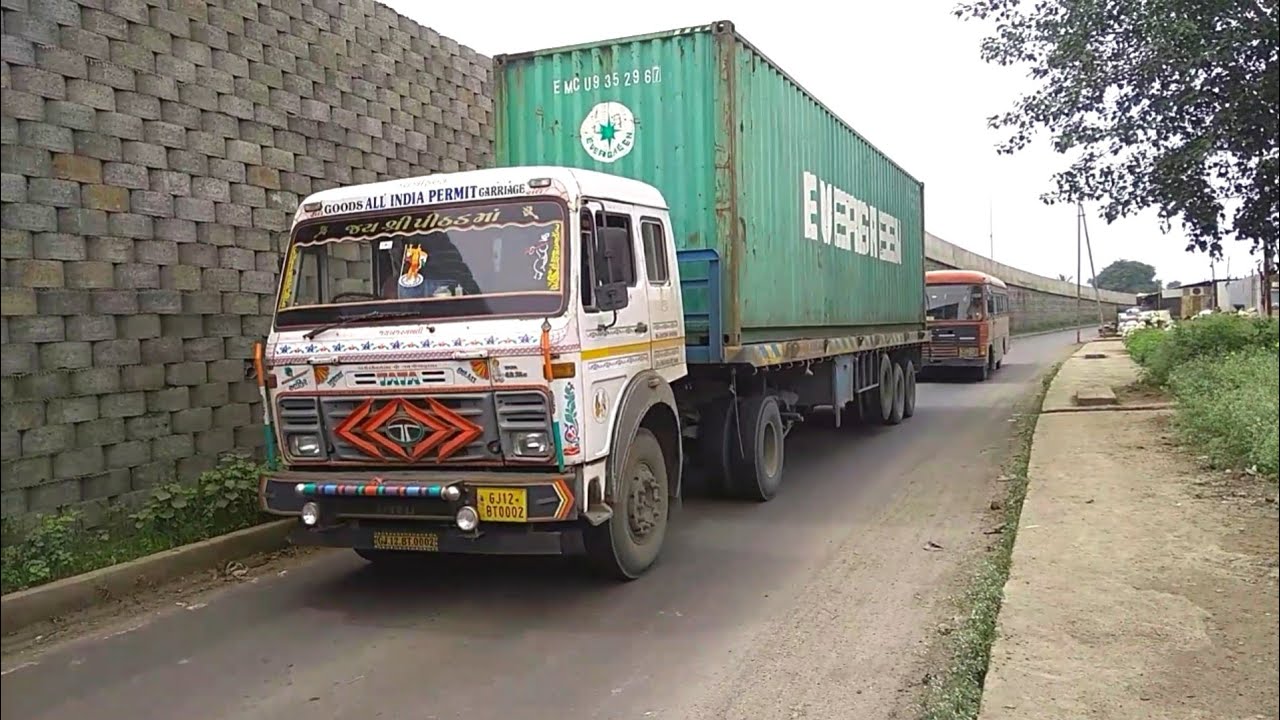 Again Tata Big Container Truck On Service Road Wow - YouTube