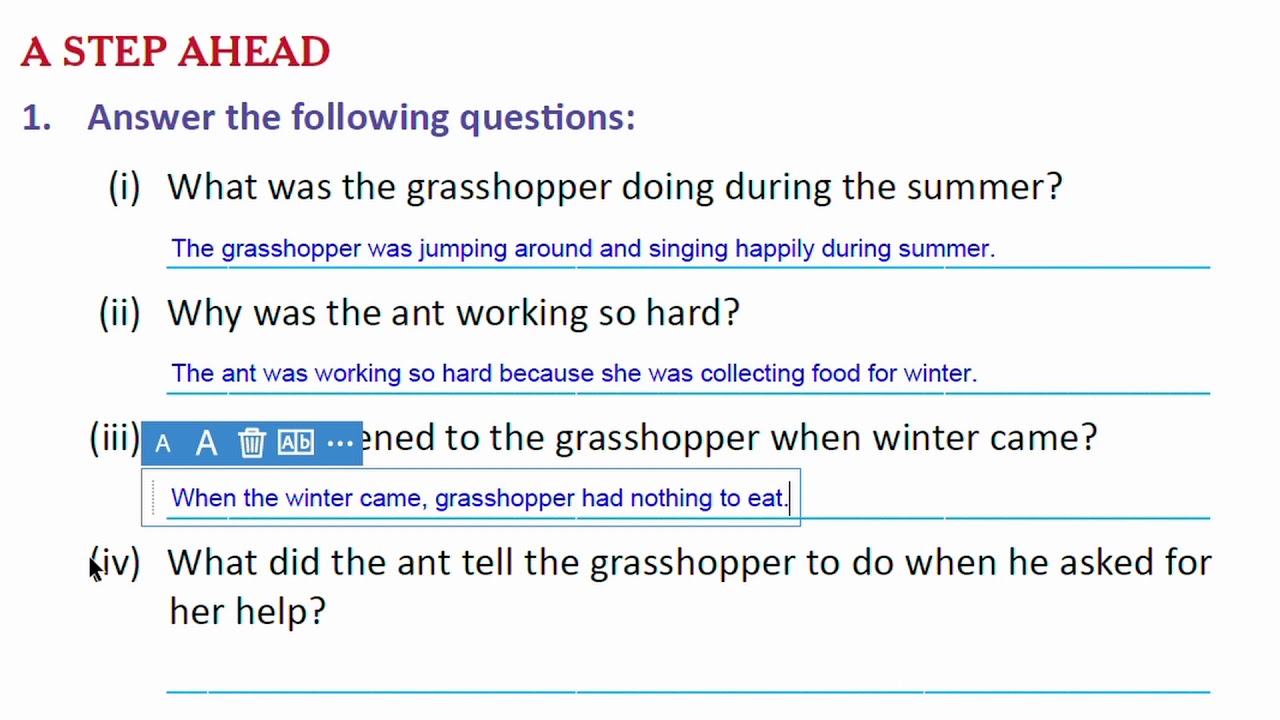 GRADE 2 ENGLISH STORY THE ANT AND THE GRASSHOPPER (EXERCISE QUESTIONS-2 ...