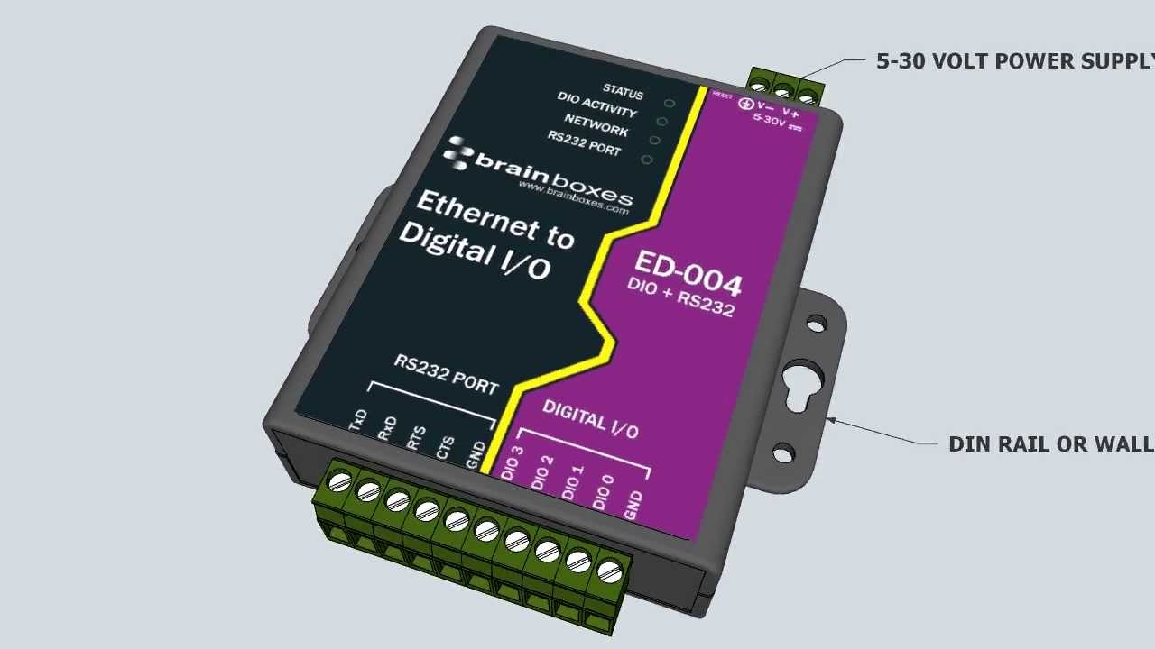 Ethernet to 4 Digital IO and RS232 Serial Port Brainboxes ED-004 - YouTube