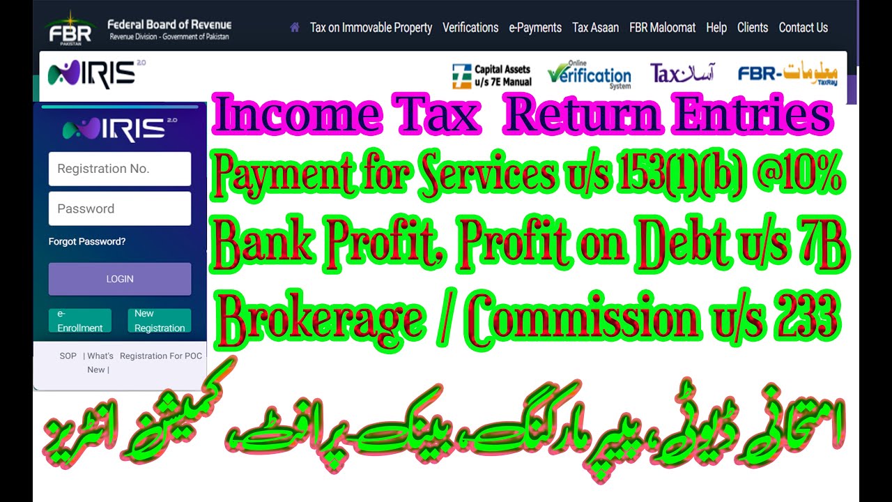Income Tax Return Entries | Payment of Services | Profit on Debt u/s 7B ...