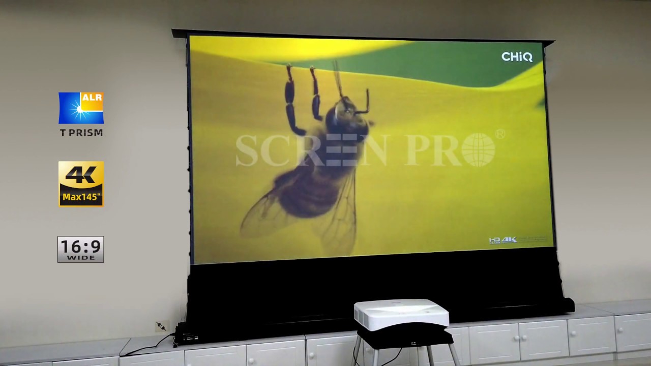 SAMSAV SCREENPRO 120'' Floor Rising ALR Laser Screen for UST Projector - YouTube