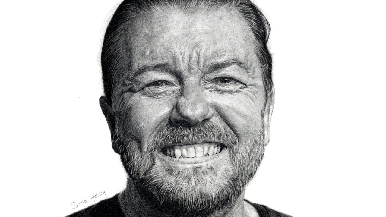 RICKY GERVAIS | Time lapse photorealistic graphite portrait drawing ...
