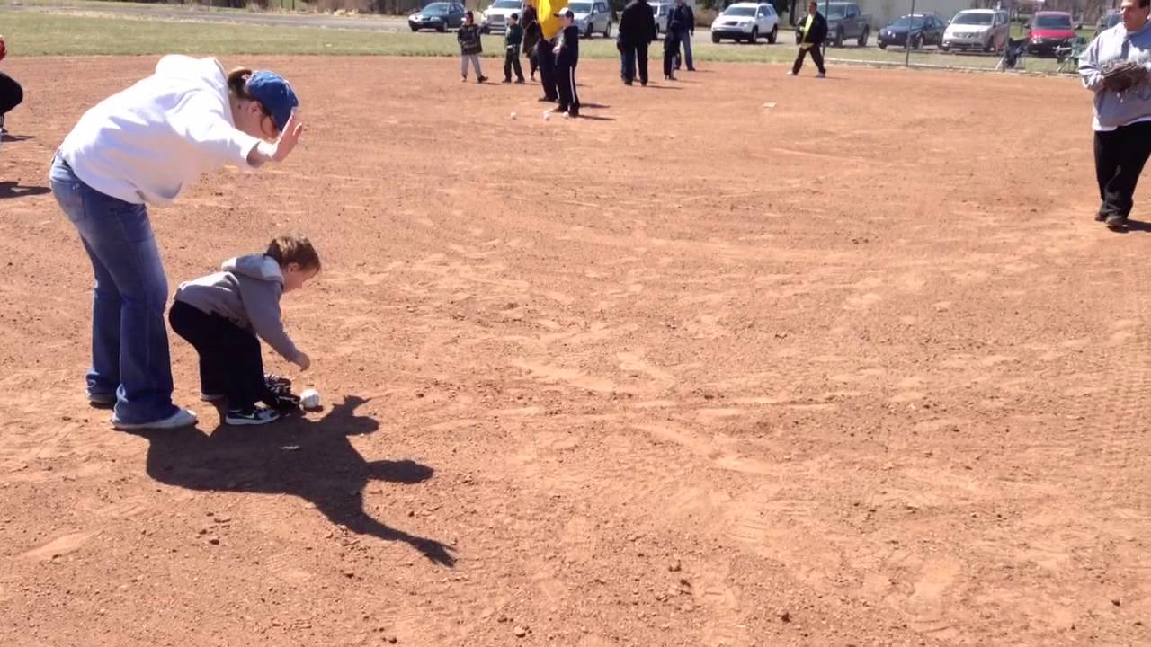 Nate's first baseball practice - fielding - YouTube