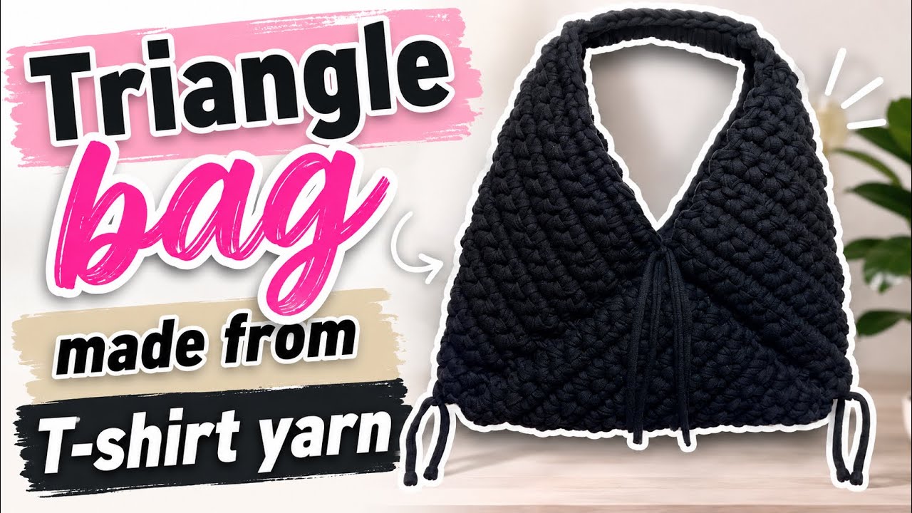 How to Crochet a Triangle Bag with T-shirt Yarn | Easy Boho Hobo Bag ...
