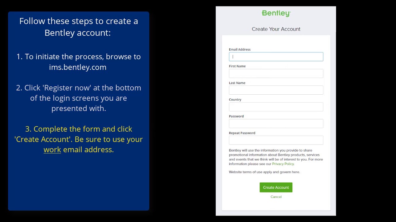 Creating a Bentley Account - YouTube