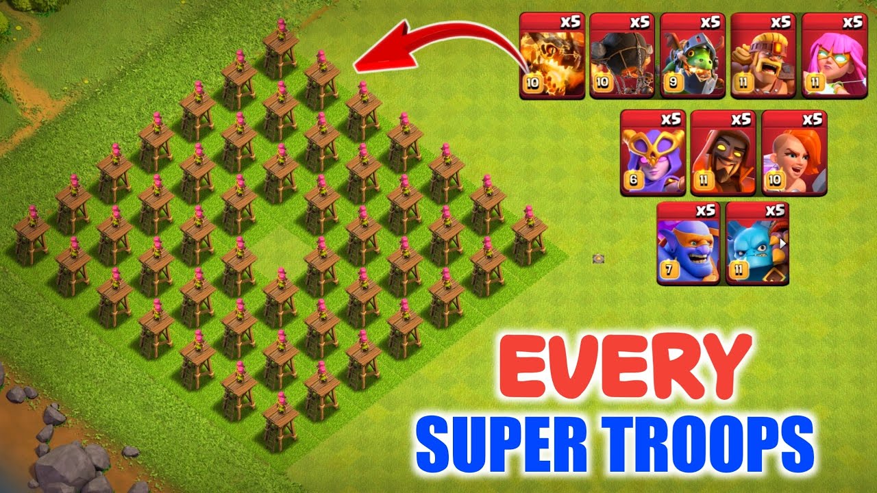 Every Super Troops Vs Archer Towers [Level 1] Gameplay In Clash Of ...