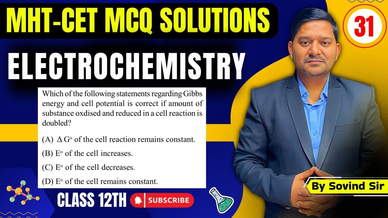 A cell reaction is doubled? | MHT-CET 2024 Questions | Chemistry ...