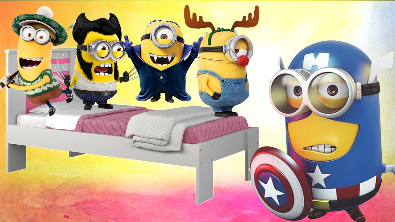 Five Little Minions Jumping on the Bed | 5 Little Monkeys Jumping on ...