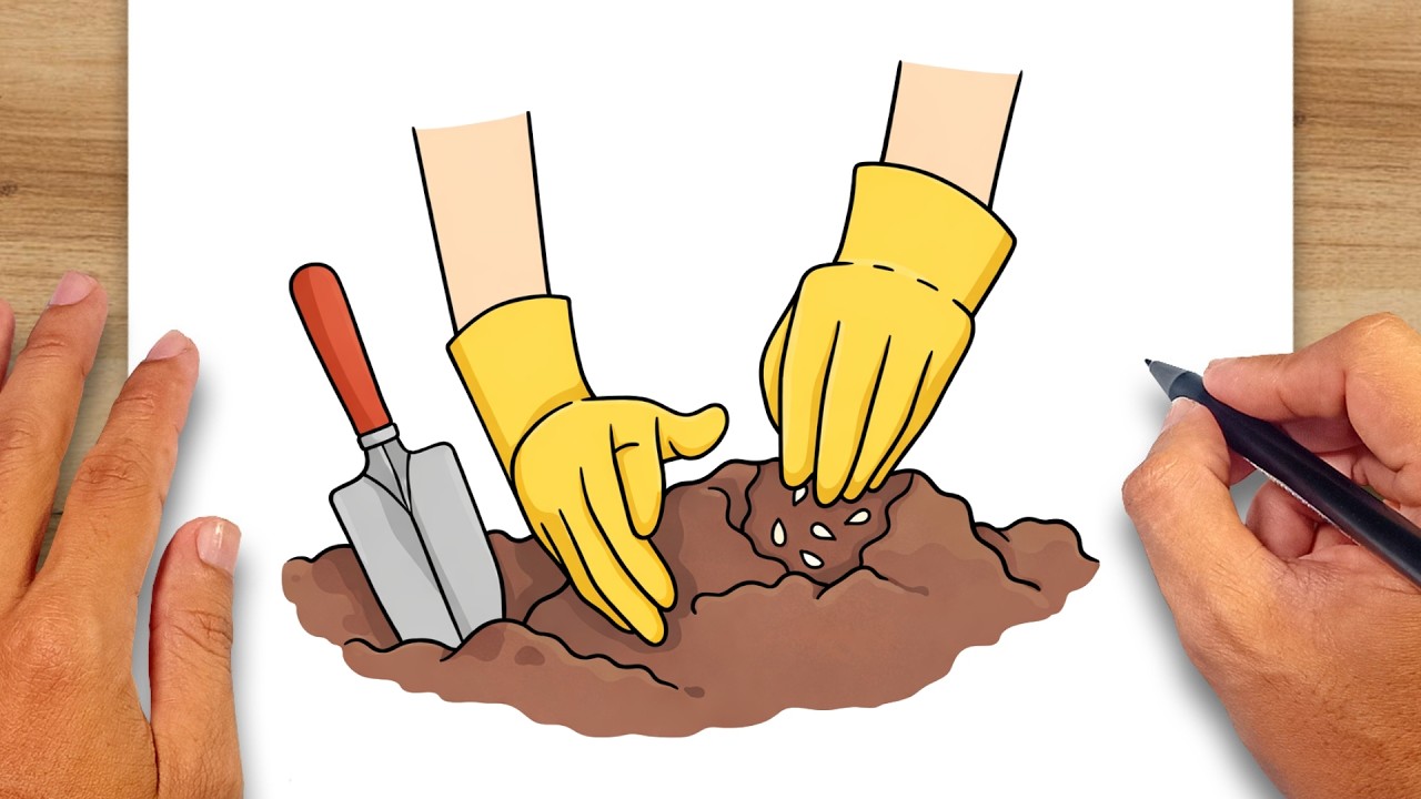 How to draw Hand planting seeds in the ground - Easy Drawing for Kids ...