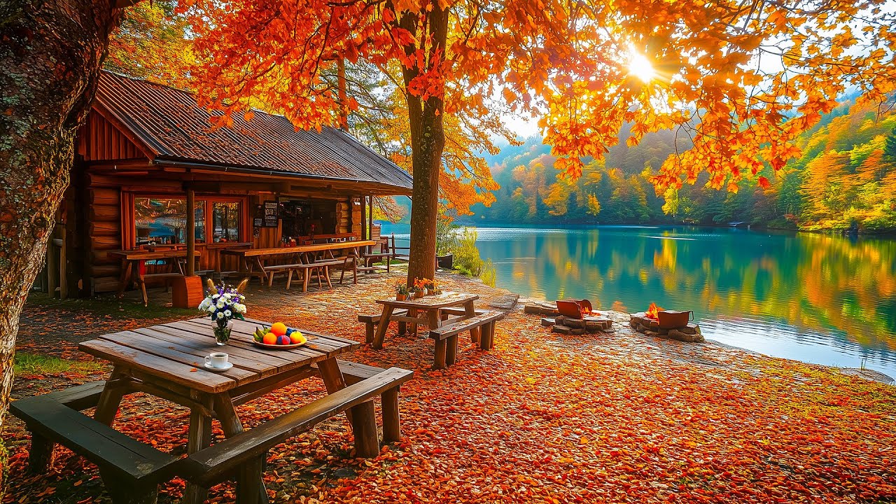 Cozy Autumn Café Vibes by the Lake with Smooth Jazz Melodies to Relax ...
