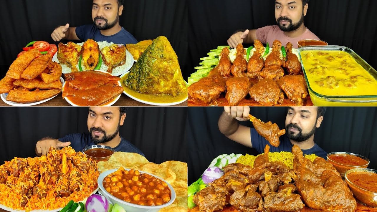 ASMR EATING SPICY FISH CURY,GRILED FISH,BIRYANI,MUTTON CURRY,PAKORA ...
