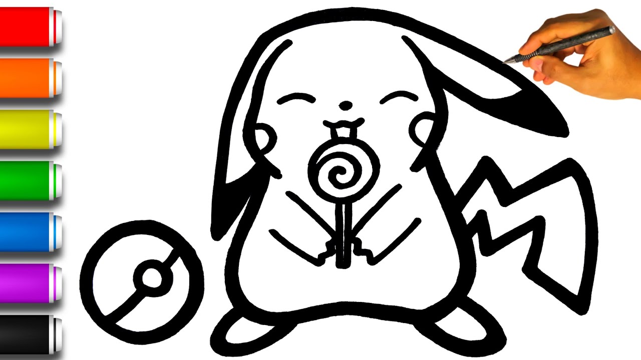 Easy To Draw, Painting And Coloring PIKACHU Eating Lollipop | Art For ...