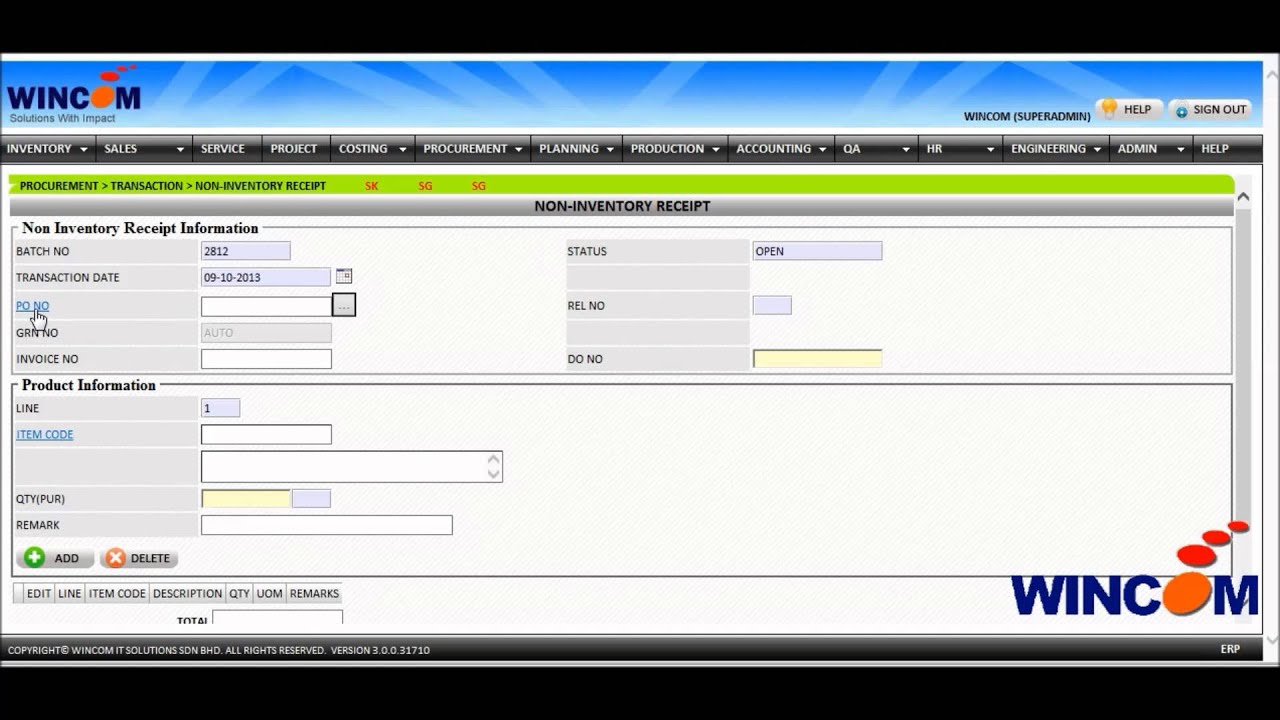 WINCOM ERP Non Inventory Receipt - YouTube