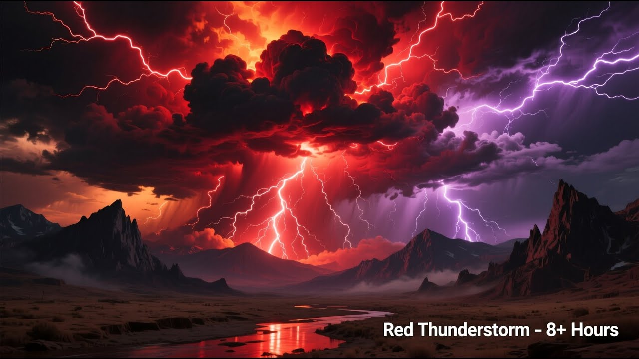 Red Thunderstorm 8+ Hours Lightning Storm Wallpaper Background (4K ...