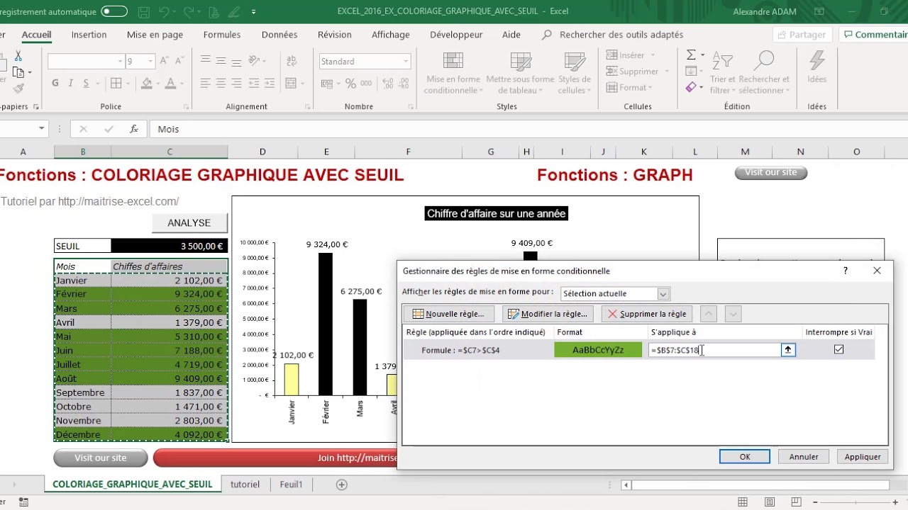 Excel 2016 : Comment faire un graphique avec seuil mise en couleur sur ...