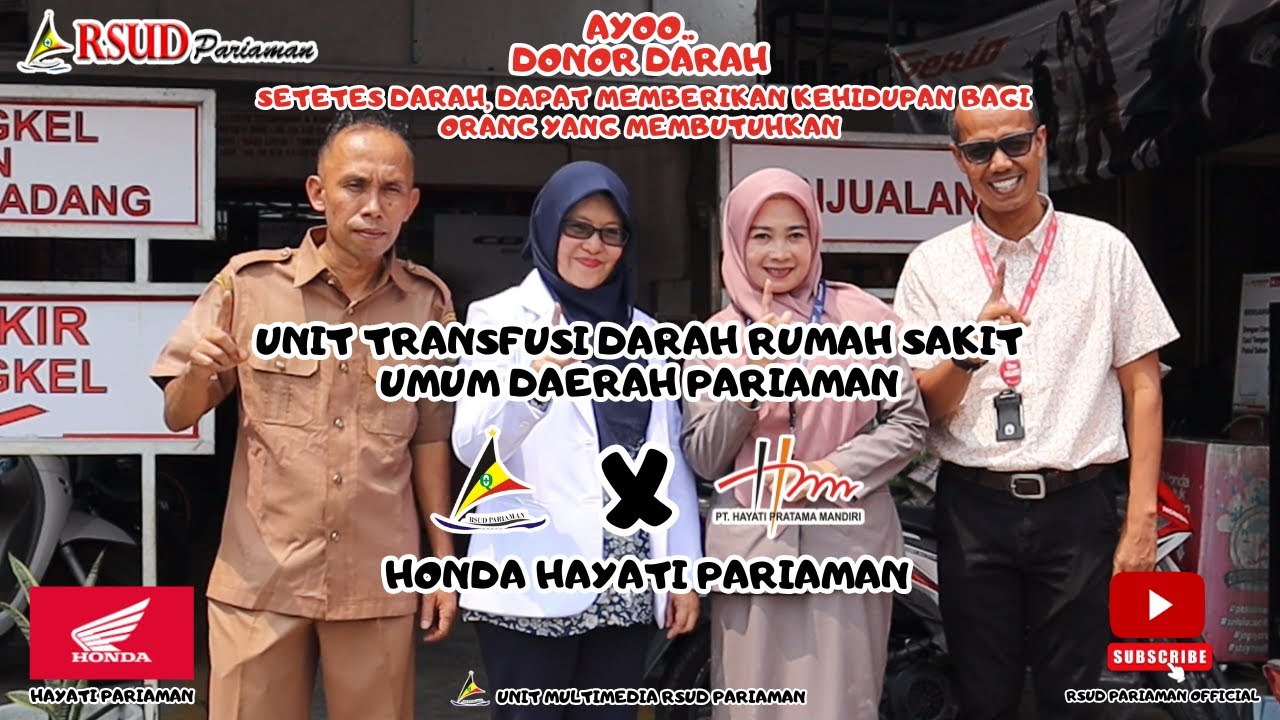 DONOR DARAH BERSAMA HONDA HAYATI PARIAMAN || RSUD PARIAMAN - YouTube