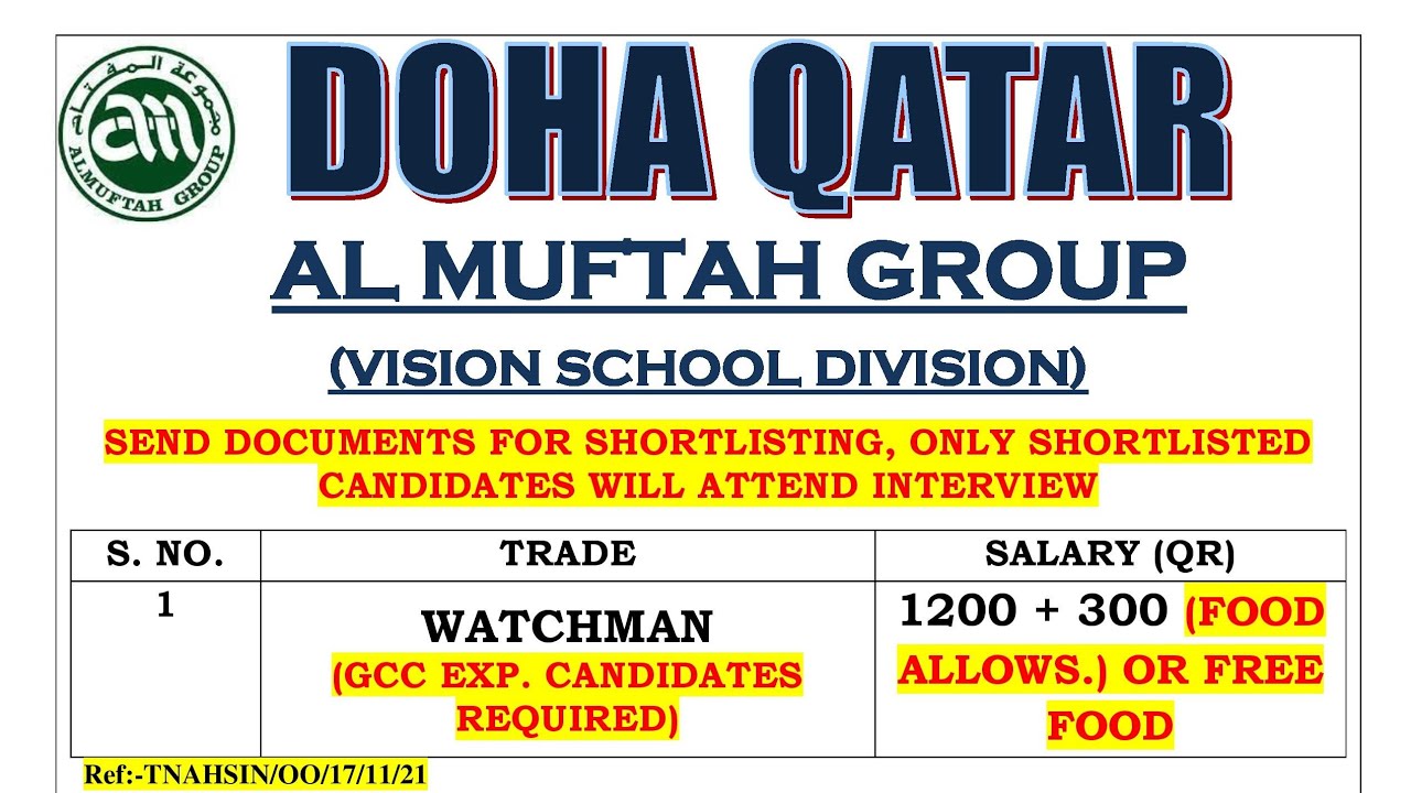 AL MUFTAH GROUP JOBS QATAR M-Ph. 94183-81725, 98161-71358 ...