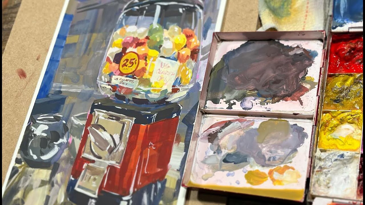 Vintage Gumball Machine in Bicycle Museum Gouache Sketch - YouTube