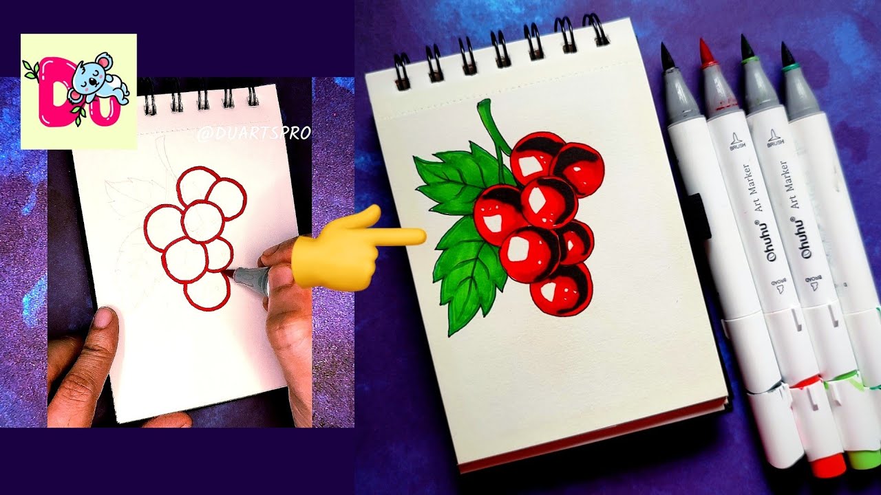 Easy realistic drawing in 5 minutes! 😱😍| Grapes drawing easy | Brush ...