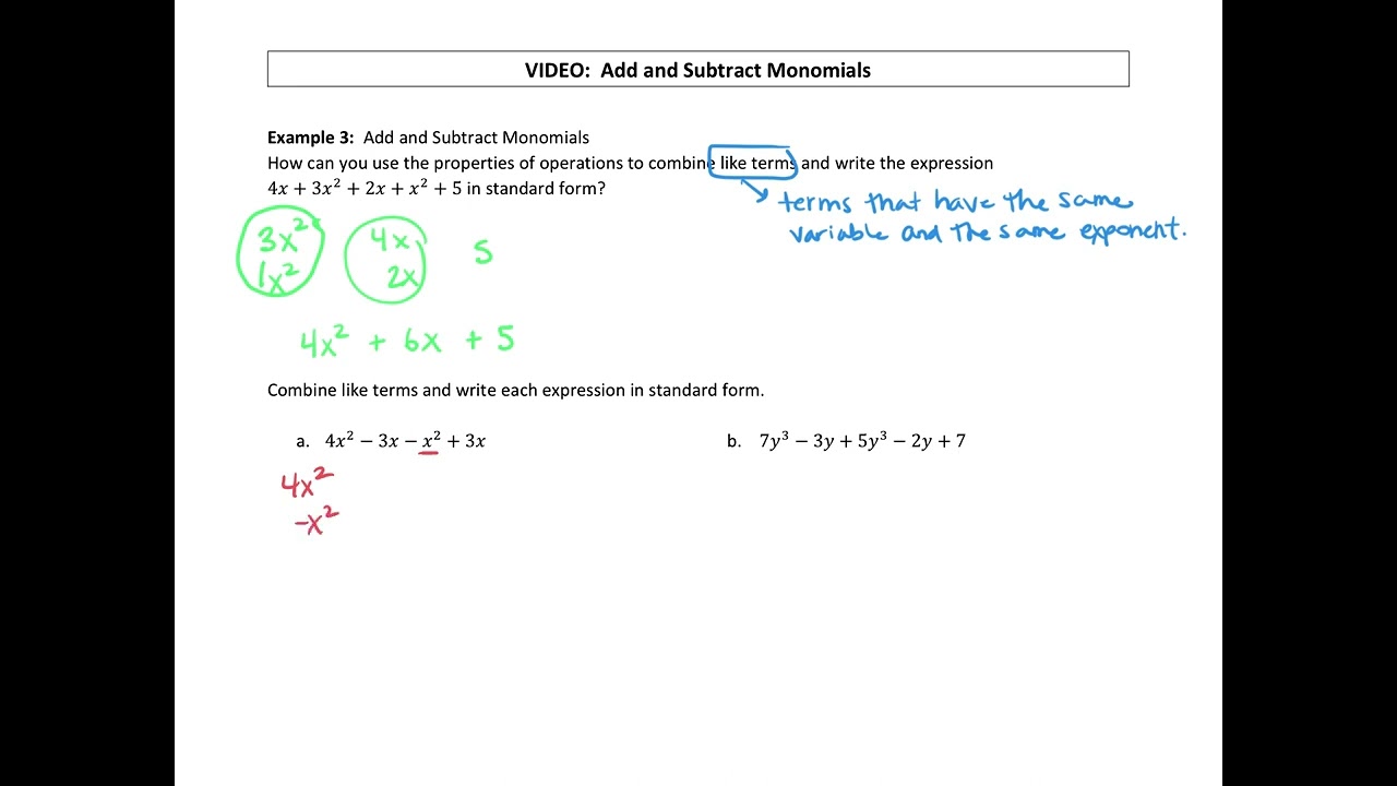 Add And Subtract Monomials YouTube Add And Subtract Monomials YouTube