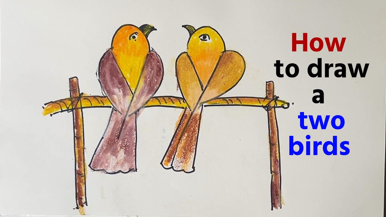 How to draw a two birds || two birds Drawing easy step by step simple ...