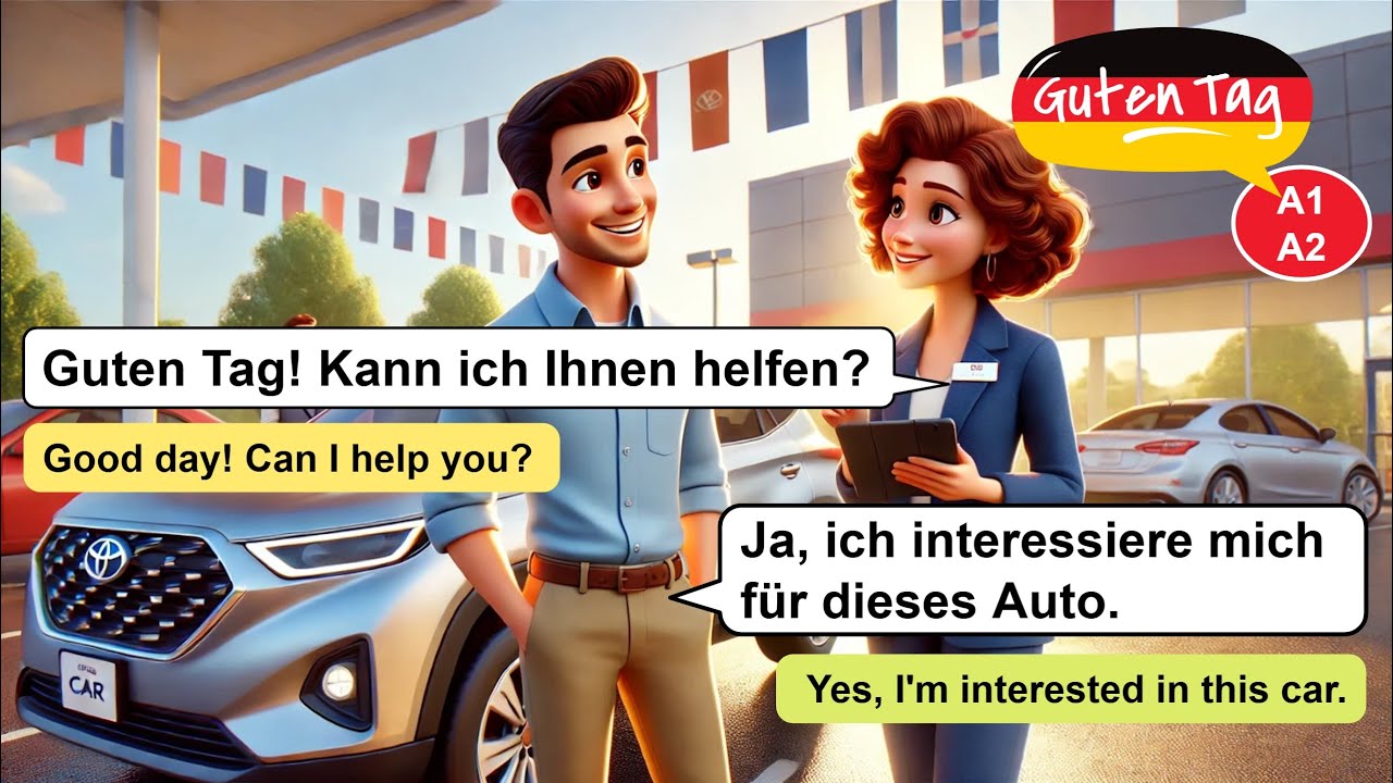 🚗 Buying a Car in German 🇩🇪 | Simple A1 Conversation with English ...