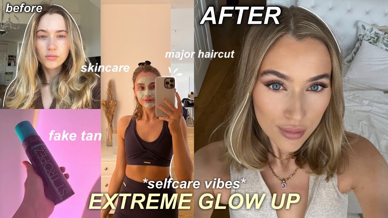 EXTREME GLOW UP TRANSFORMATION: selfcare time (make up + skincare routine, haircut) - YouTube