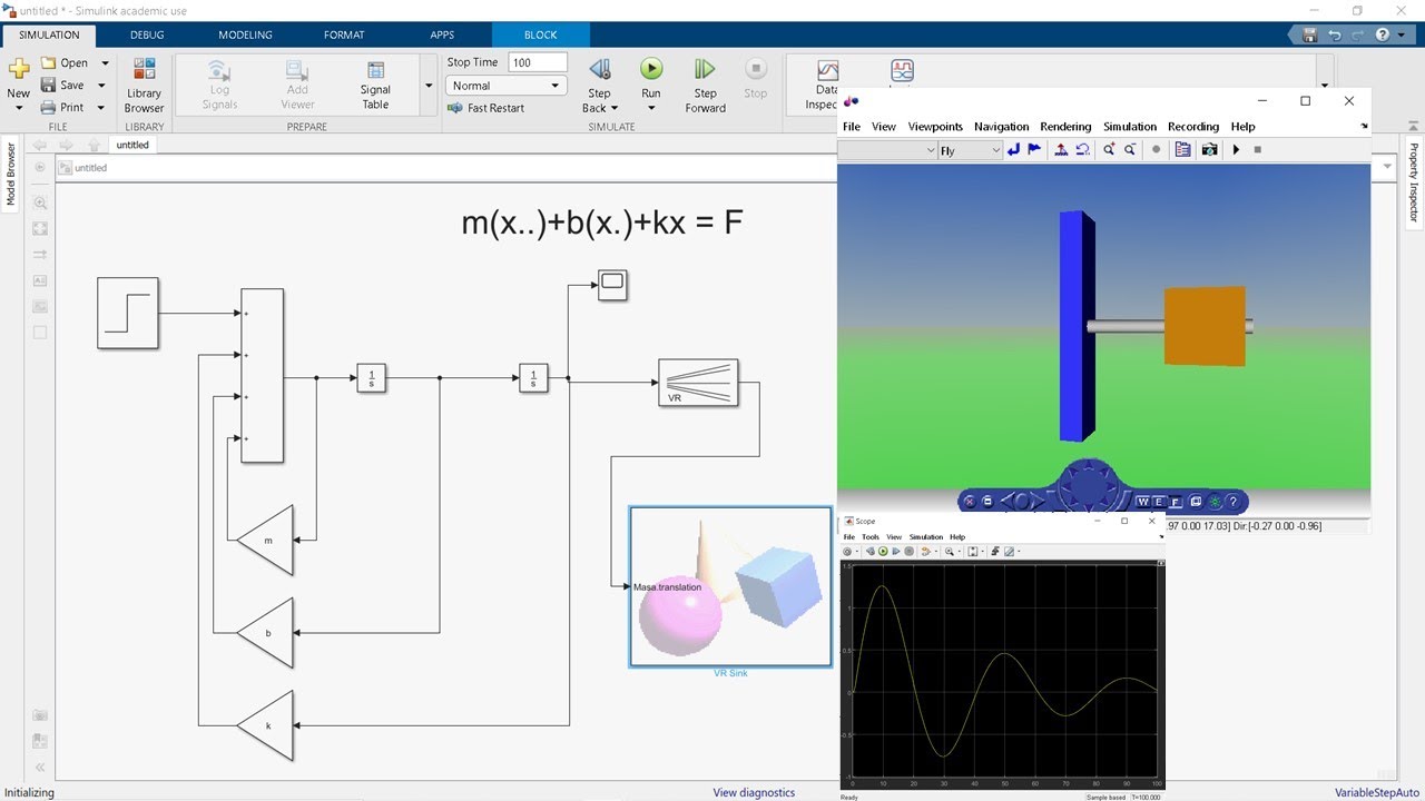 Modelo 3D del sistema masa-resorte-amortiguador en VREALM BUILDER y simulink TUTORIAL - YouTube