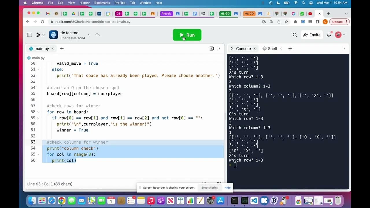 Python tic tac toe - column check - YouTube