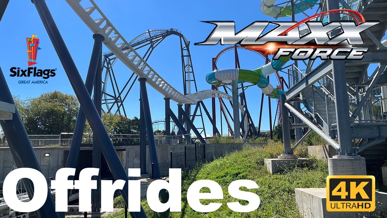 (4K) Maxx Force-Six Flags Great America Offrides - YouTube