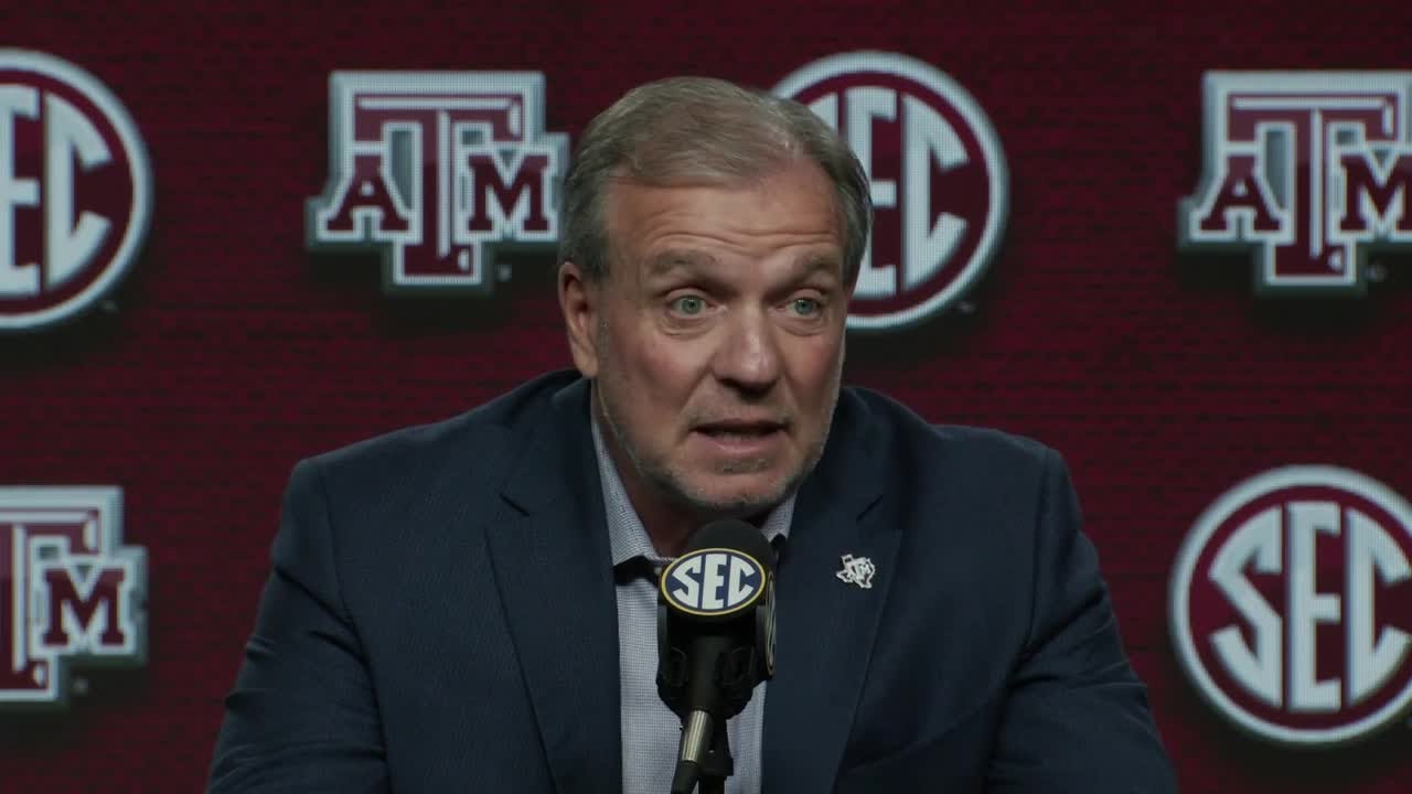 Jimbo Fisher fields questions about upcoming season at 2023 SEC Media ...