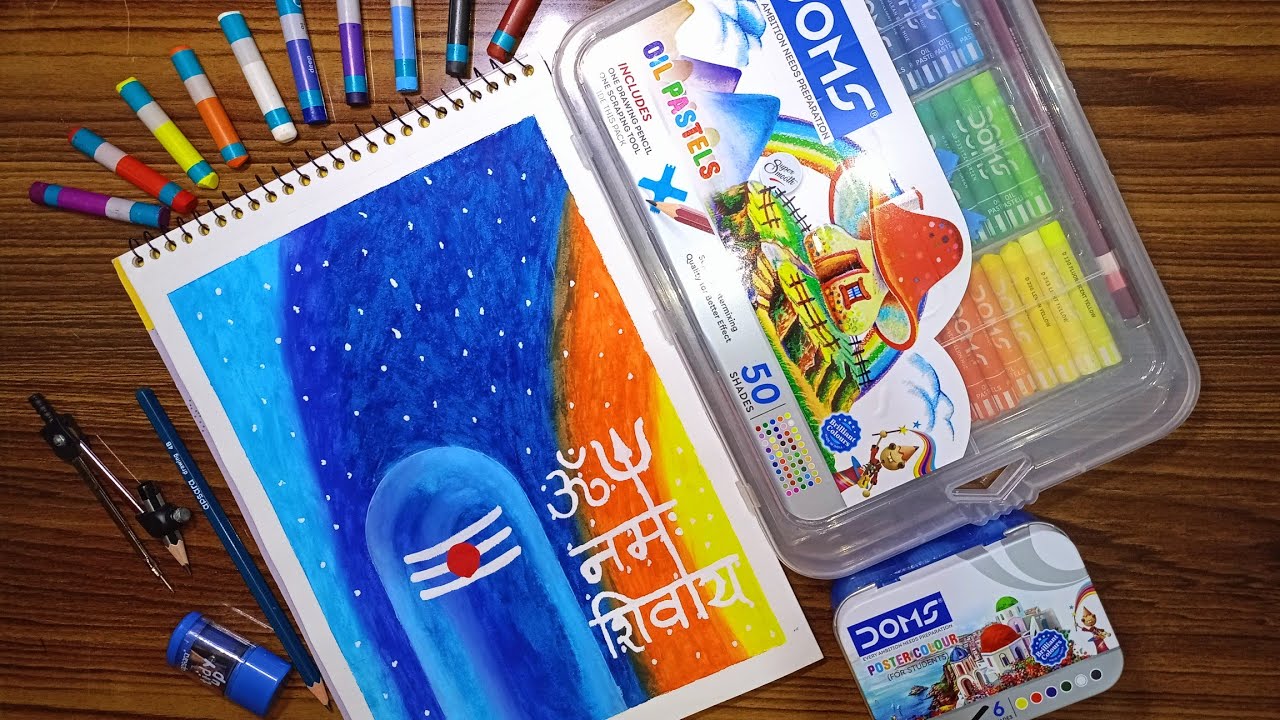 How to draw Lord Shiva💙 Shivling Drawing with Oil Pastel Step by step ...