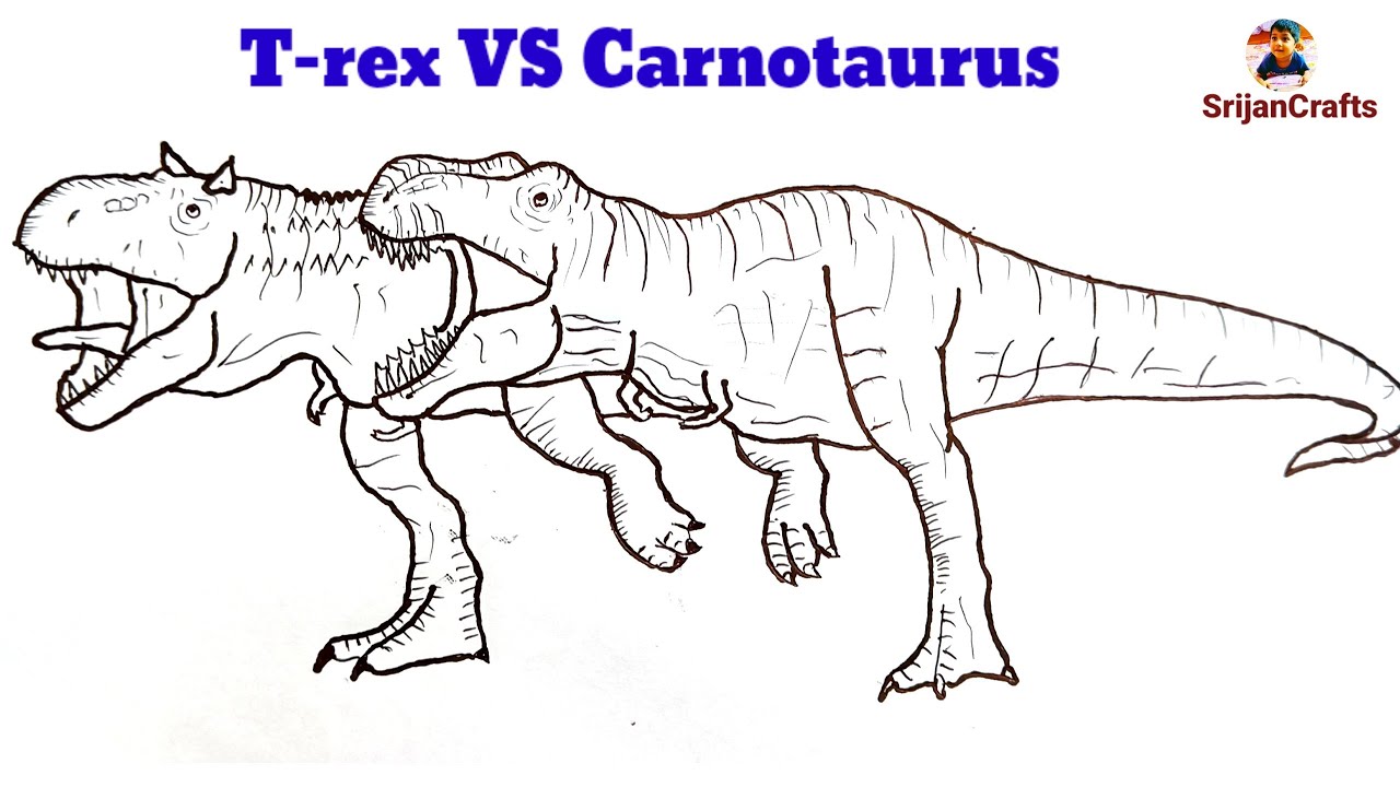 How to draw dinosaurs |Jurassic World | T-rex vs Carnotaurus drawing ...