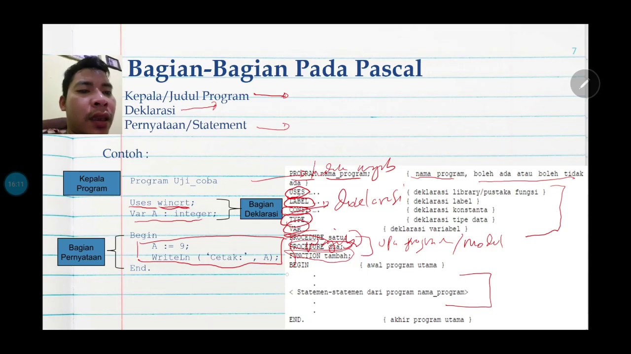 Dasar-Dasar Bahasa Pemograman dan Mengubah Algoritma Runtunan Menjadi Bahasa Pascal - YouTube