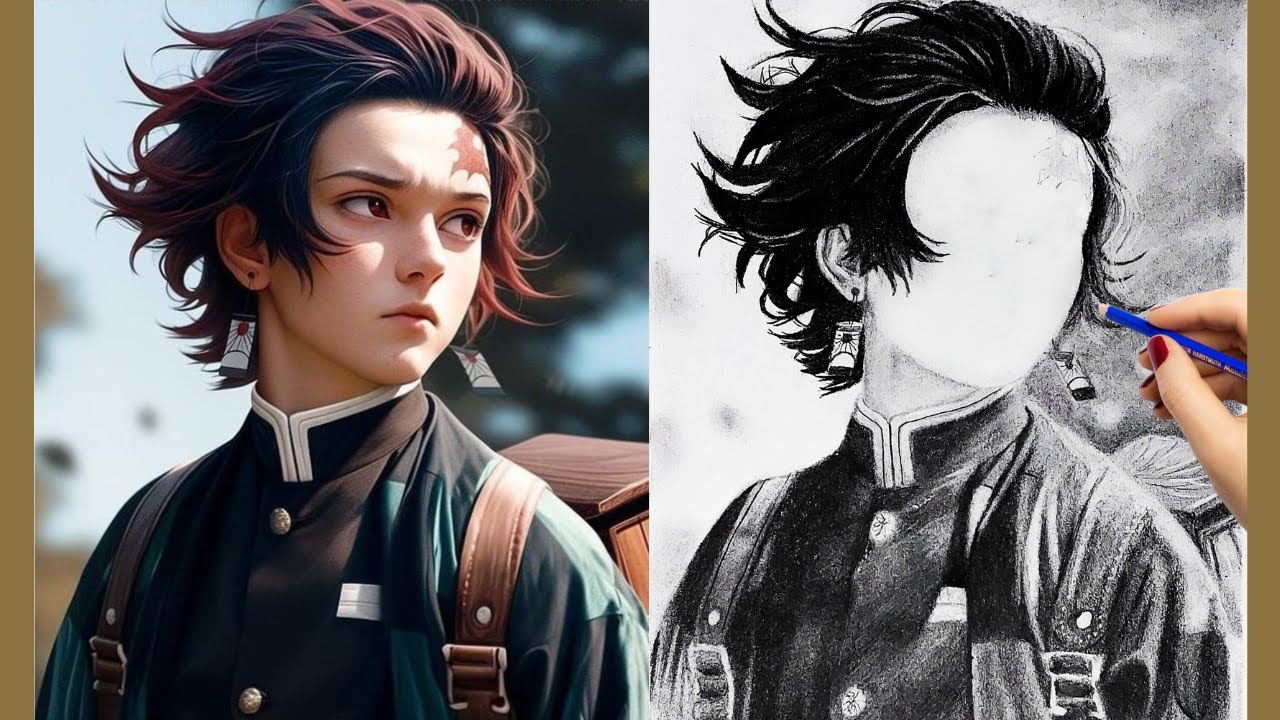 Tanjiro Kamado Speed Drawing | Realistic Demon Slayer Timelapse Art ...