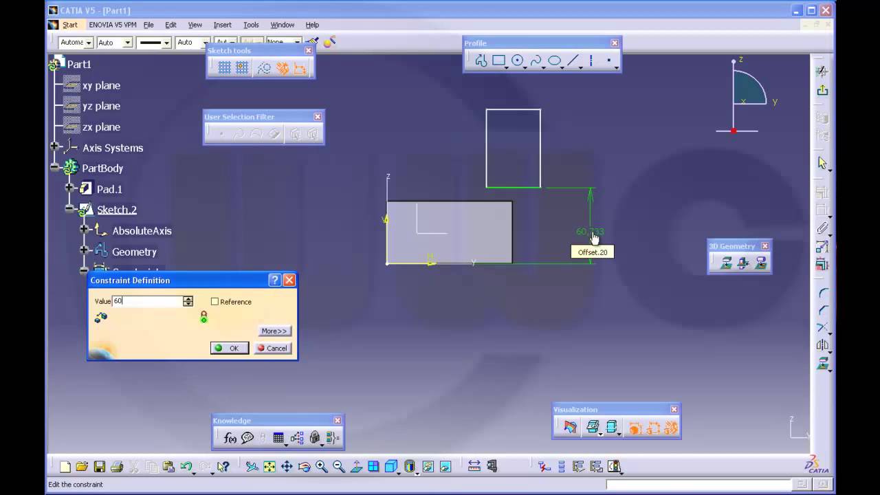 Basics part VI - Catia v5 Training - Axis system vs. projected h/v ...