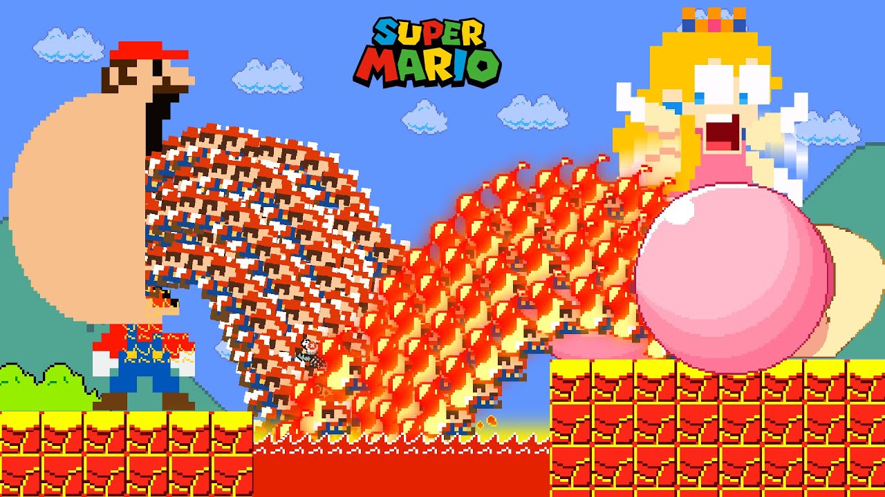 Super Mario Bros. but 999 Lava Mario SET Peach Giant Butt ON FIRE ...