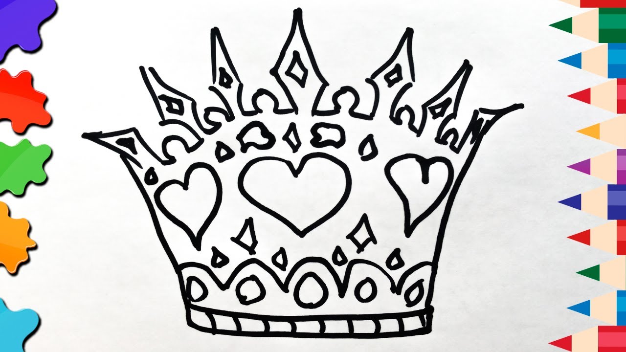 Drawing Queen's CORONA step by step for Kids. Drawing and Coloring ...
