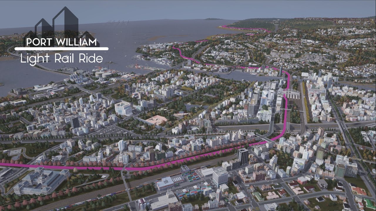 Cities: Skylines - First Person Light Rail Ride - Port William - YouTube