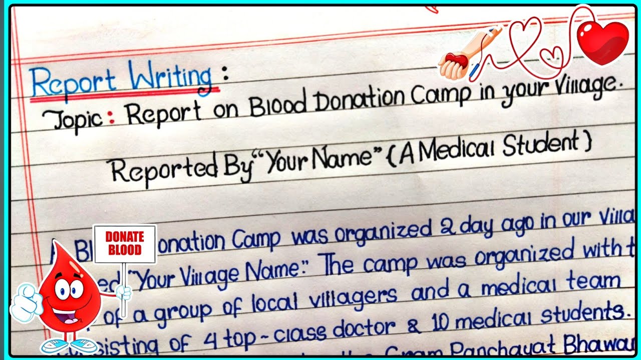 How to Write A Report On Blood Donation ⛺Camp In English || Blood ...