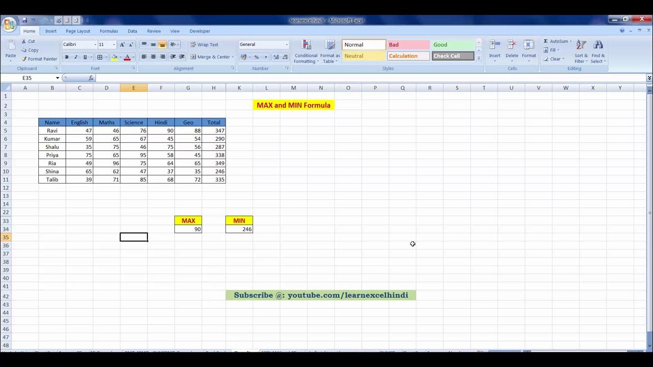 How to use MAX and MIN formula in Excel in Hindi | Learn to use MAX and MIN Formula in Excel ...